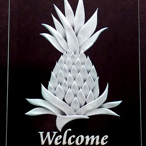 Carved Glass Welcome Pineapple Rectangle in Handcrafted Wooden Base - Etsy
