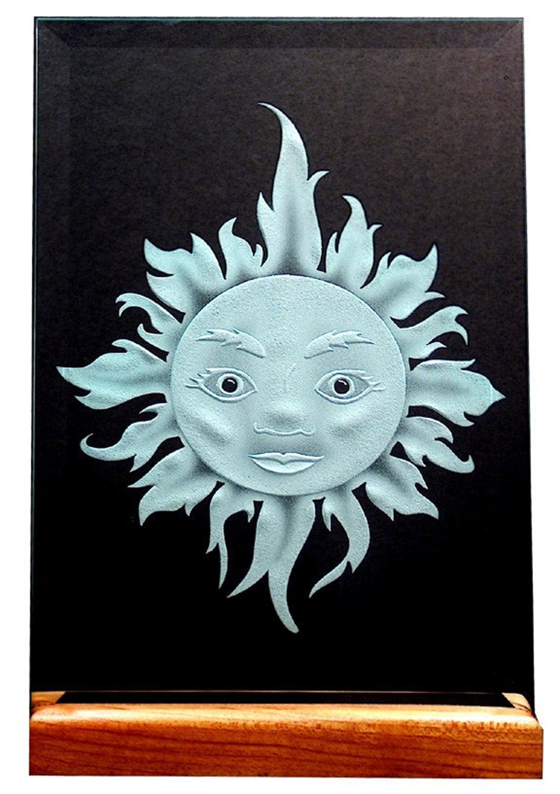 Carved Glass Sun Face in Handcrafted Wooden Base - Etsy