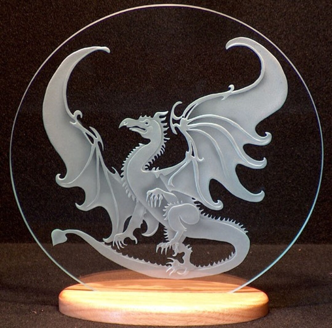Carved Glass Dragon in Handcrafted Wooden Base - Etsy