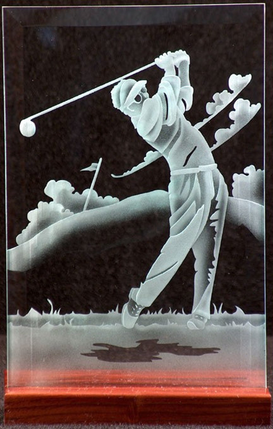Carved Glass Golfer in Handcrafted Wooden Base - Etsy