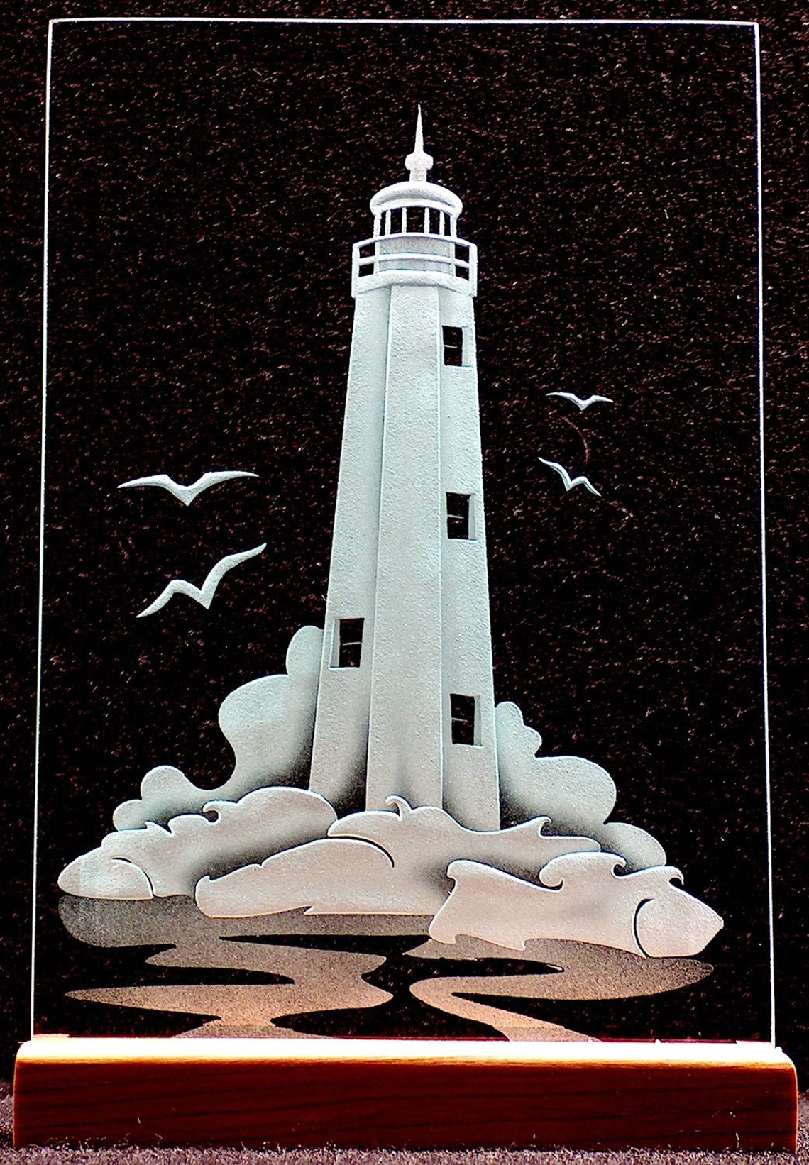 Carved Glass Point Comfort Lighthouse Rectangle in Handcrafted Wooden ...