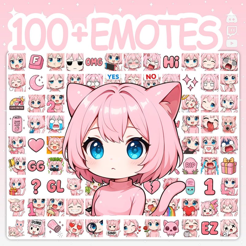 Pink Cat Girl Emote - Etsy