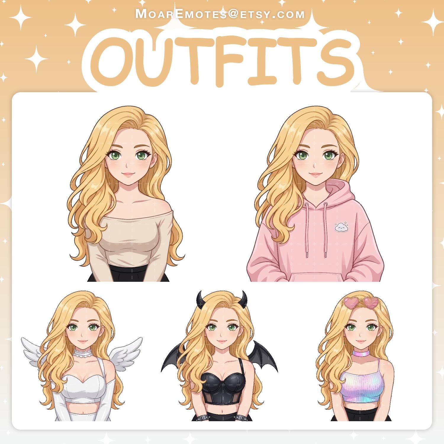 Pngtuber | Female 2D Vtuber Model With 5 Expressions and 5 Outfits for ...