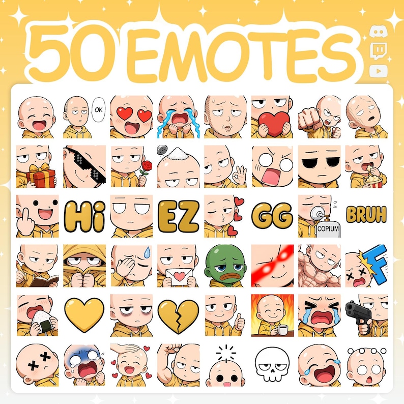 Twitch Emotes | Emote Pack With 50 Bald Emotes for Twitch Stream ...