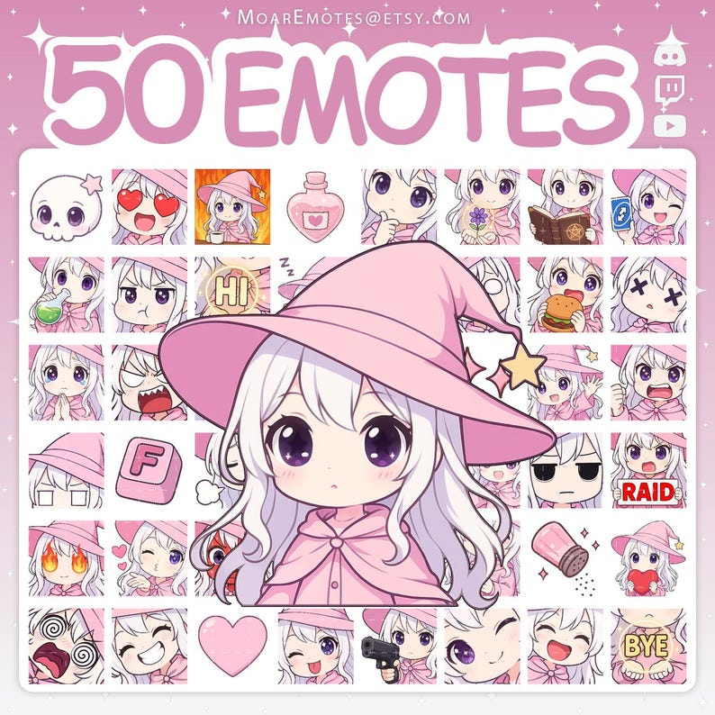 Twitch Emotes, Witch Emotes, Discord Emotes, Fantasy Emotes, Chibi ...