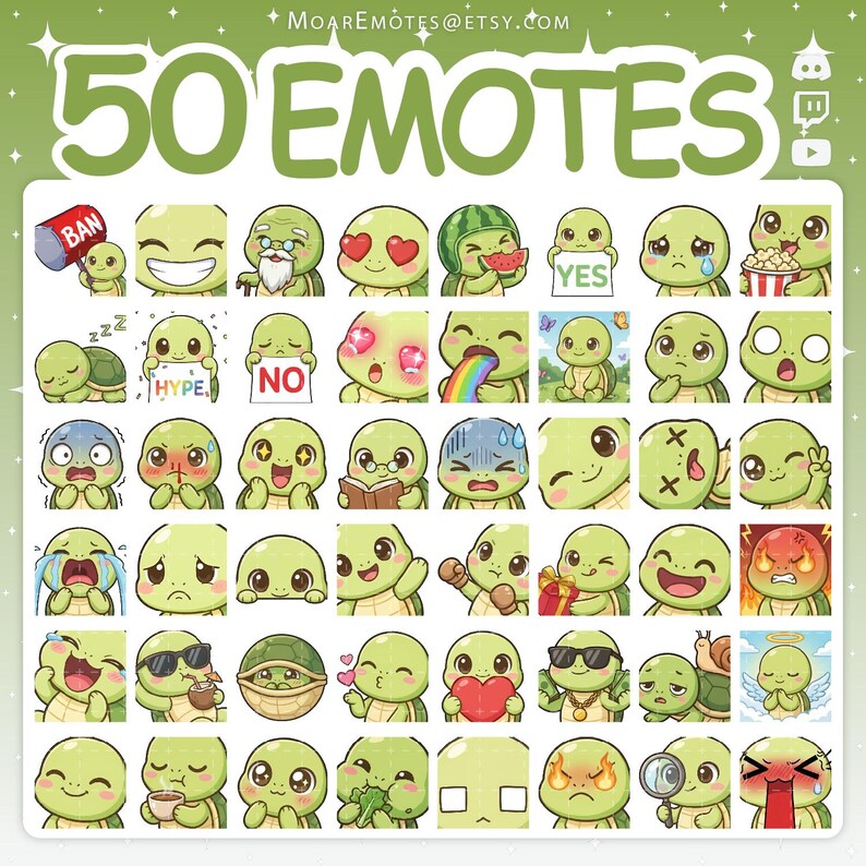 Twitch Emotes | Emote Pack With 50 Turtle Emotes for Twitch Stream ...