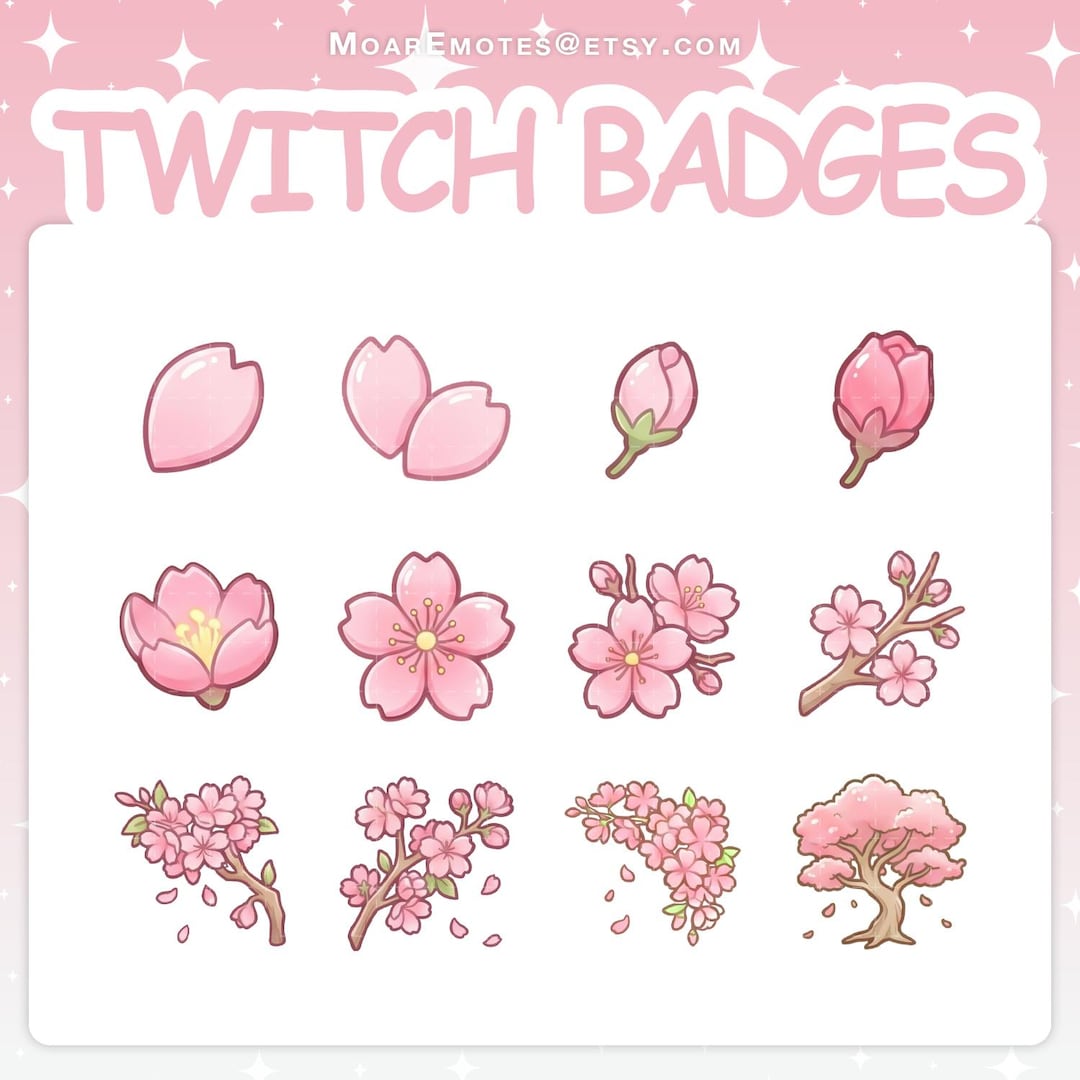 Twitch Badges | 12 Sakura Sub Badges Set With 2 Tier Flairs for Stream ...