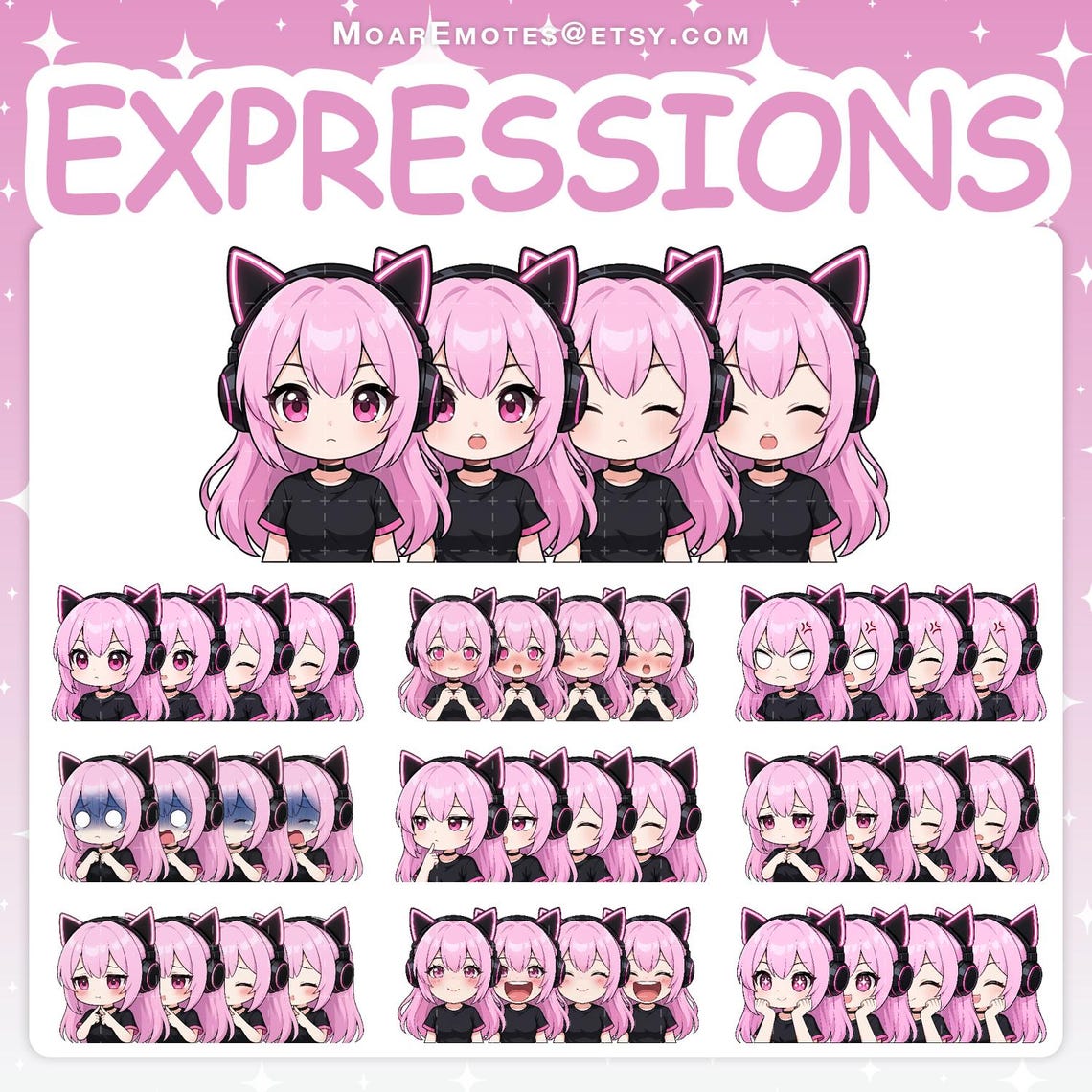 Pngtuber | Female 2D Vtuber Gamer Model With 10 Expressions for Twitch ...