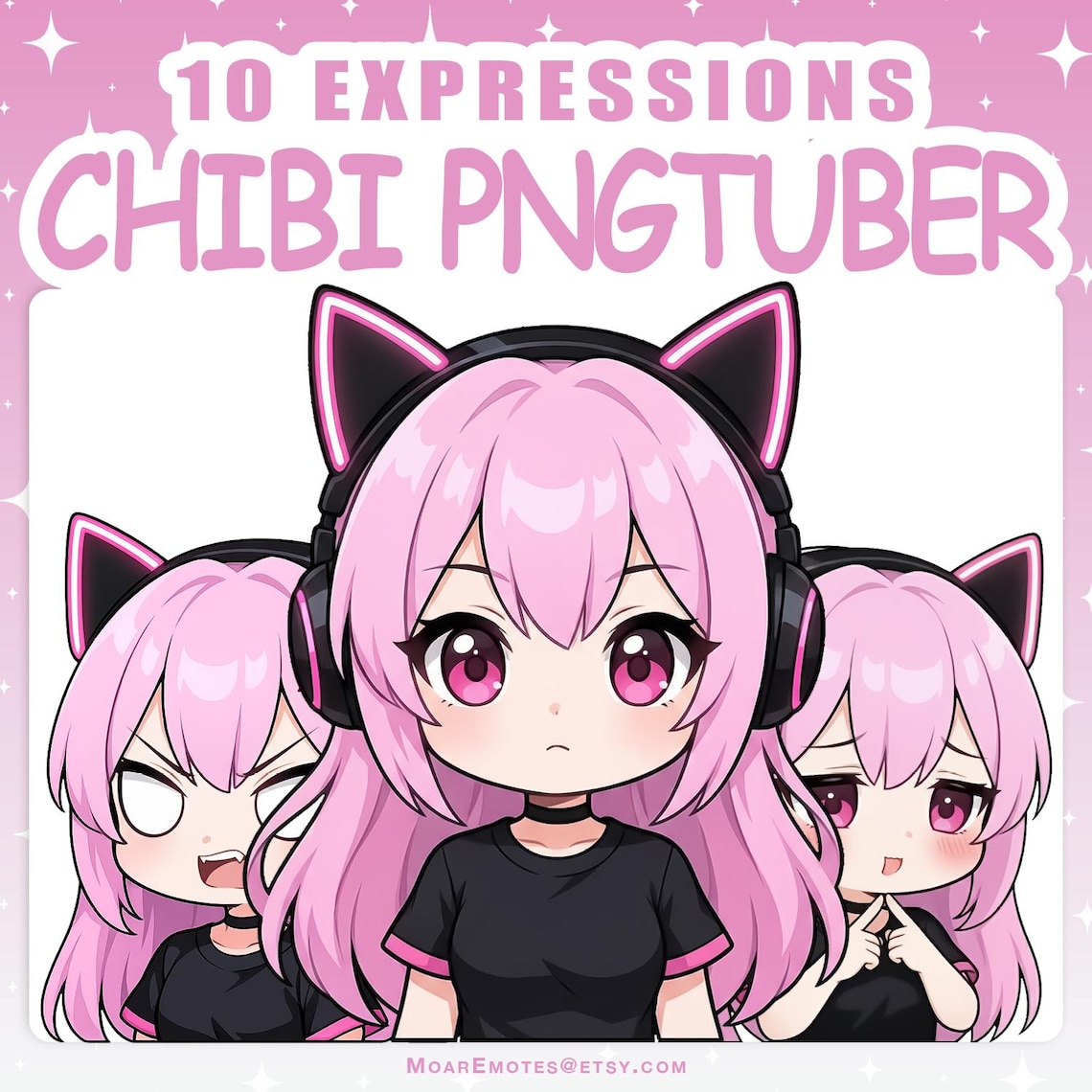 Pngtuber | Female 2D Vtuber Gamer Model With 10 Expressions for Twitch ...