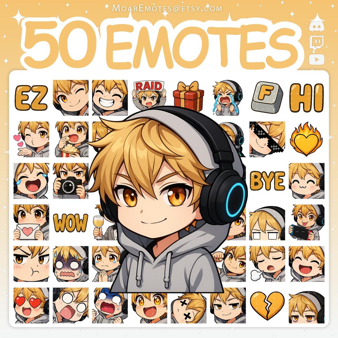 Twitch Emotes | Emote Pack With 50 Gamer Emotes for Twitch Stream ...