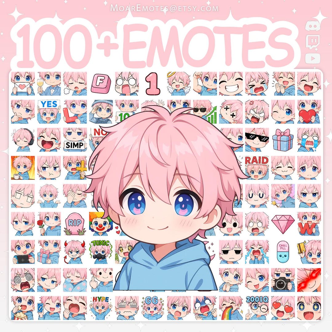 Twitch Emotes | Emote Pack With 100+ Pink Emotes for Twitch and Discord ...