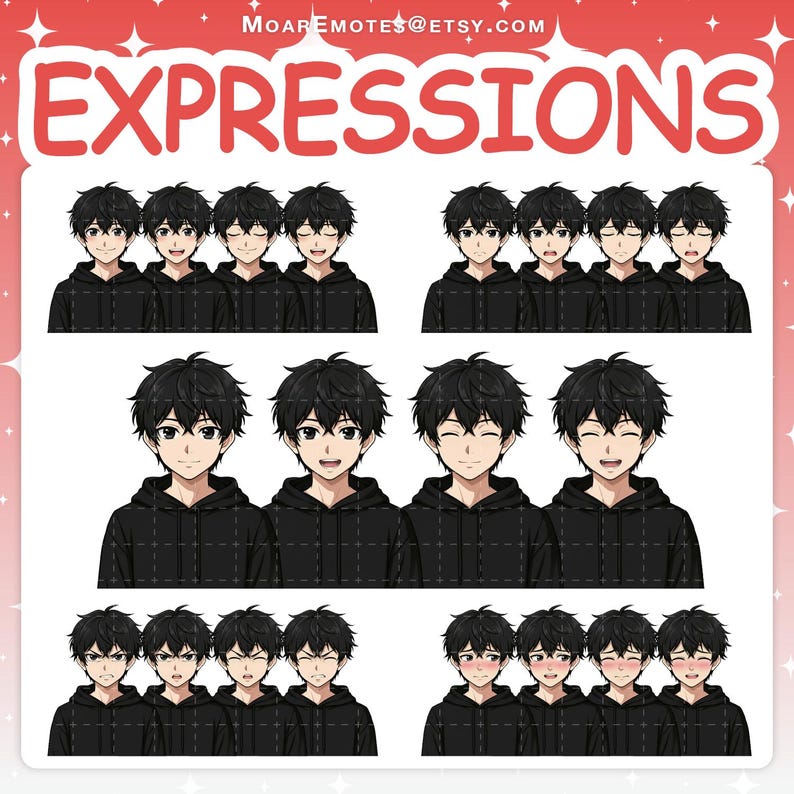 Pngtuber | Male 2D Vtuber Model With 5 Expressions and 5 Outfits for ...