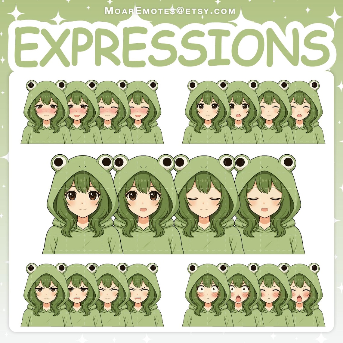 Pngtuber | Frog Girl 2D Vtuber Model With 5 Expressions and 5 Outfits ...