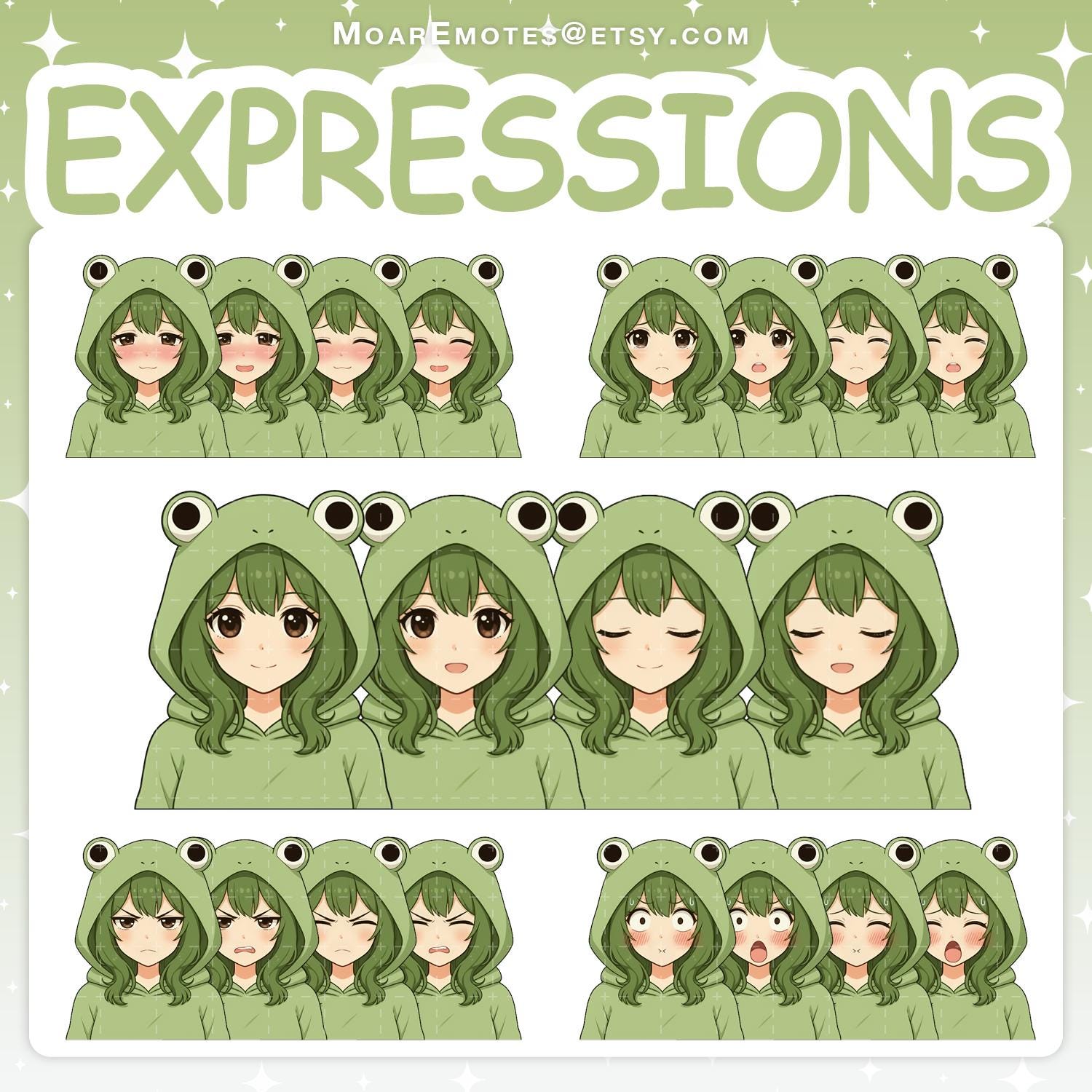 Pngtuber | Frog Girl 2D Vtuber Model With 5 Expressions and 5 Outfits ...