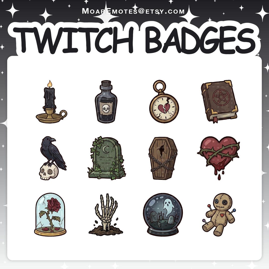 Twitch Badges | 12 Goth Death Sub Badges Set With 2 Tier Flairs for ...