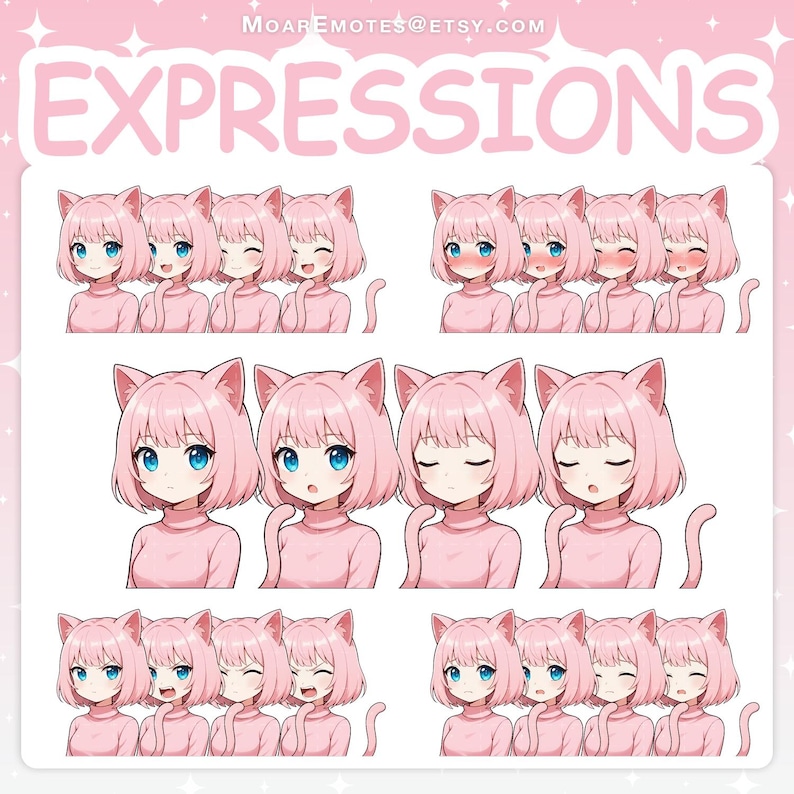 Pngtuber | Catgirl 2D Vtuber Model With 5 Expressions and 5 Outfits for ...