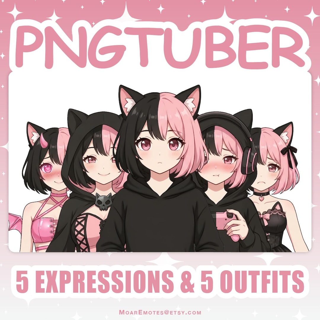 Pngtuber | Female Catgirl 2D Vtuber Model With 5 Expressions and 5 ...