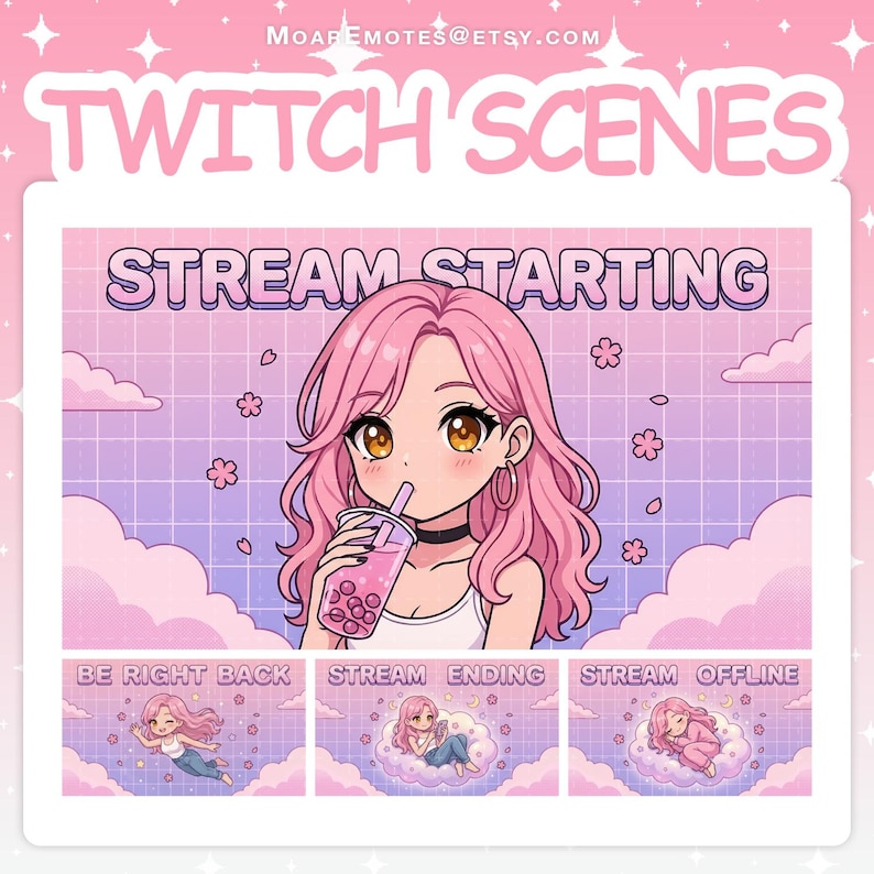 Twitch Overlay | Pink Girl Twitch Scenes Set With Stream Starting Soon ...