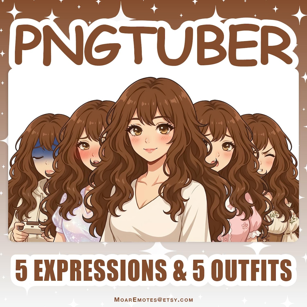 Pngtuber | Female 2D Vtuber Model With 5 Expressions and 5 Outfits for ...