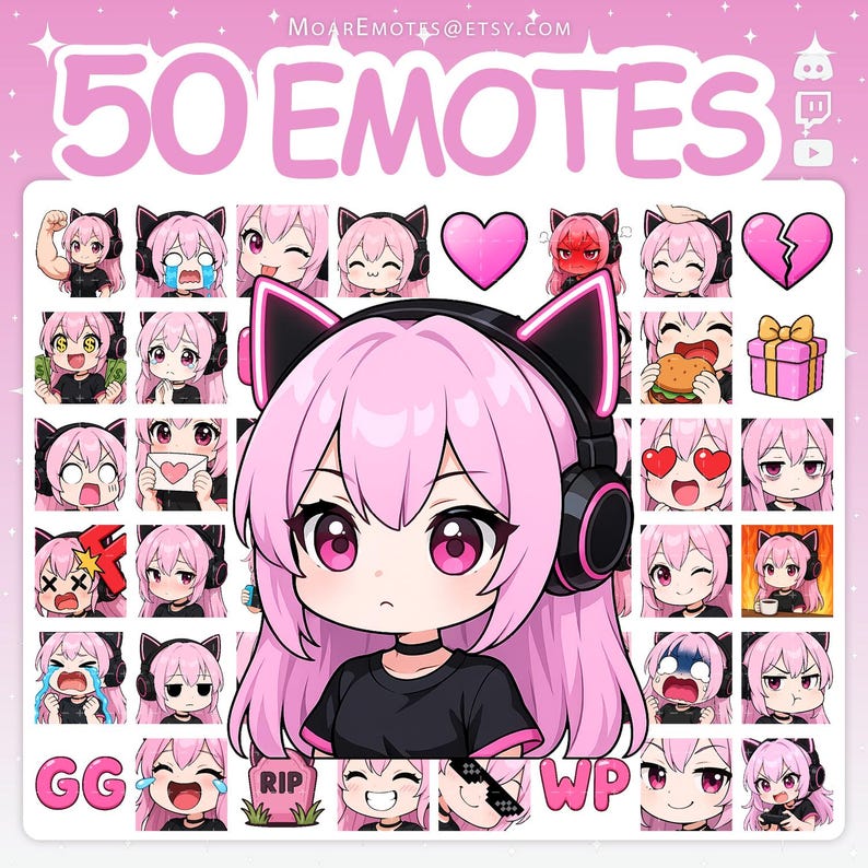 Twitch Emotes, Chibi Girl Emotes, Discord Emotes, Gamer Girl Emotes ...