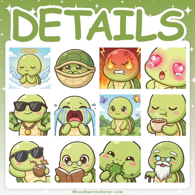 Twitch Emotes | Emote Pack With 50 Turtle Emotes for Twitch Stream ...