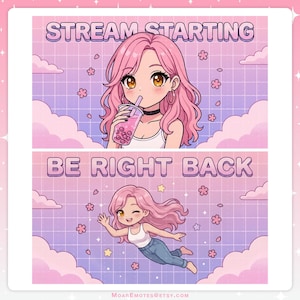 Twitch Overlay | Pink Girl Twitch Scenes Set With Stream Starting Soon ...