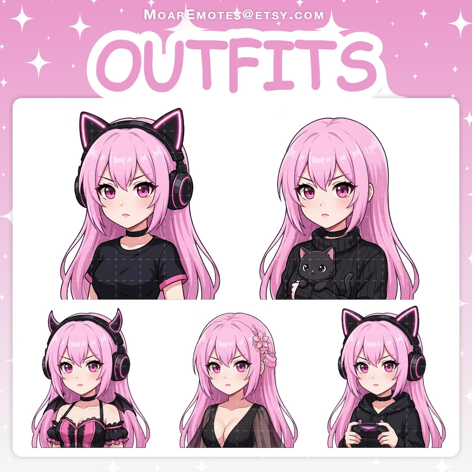 Pngtuber | Female 2D Vtuber Model With 5 Expressions and 5 Outfits for ...