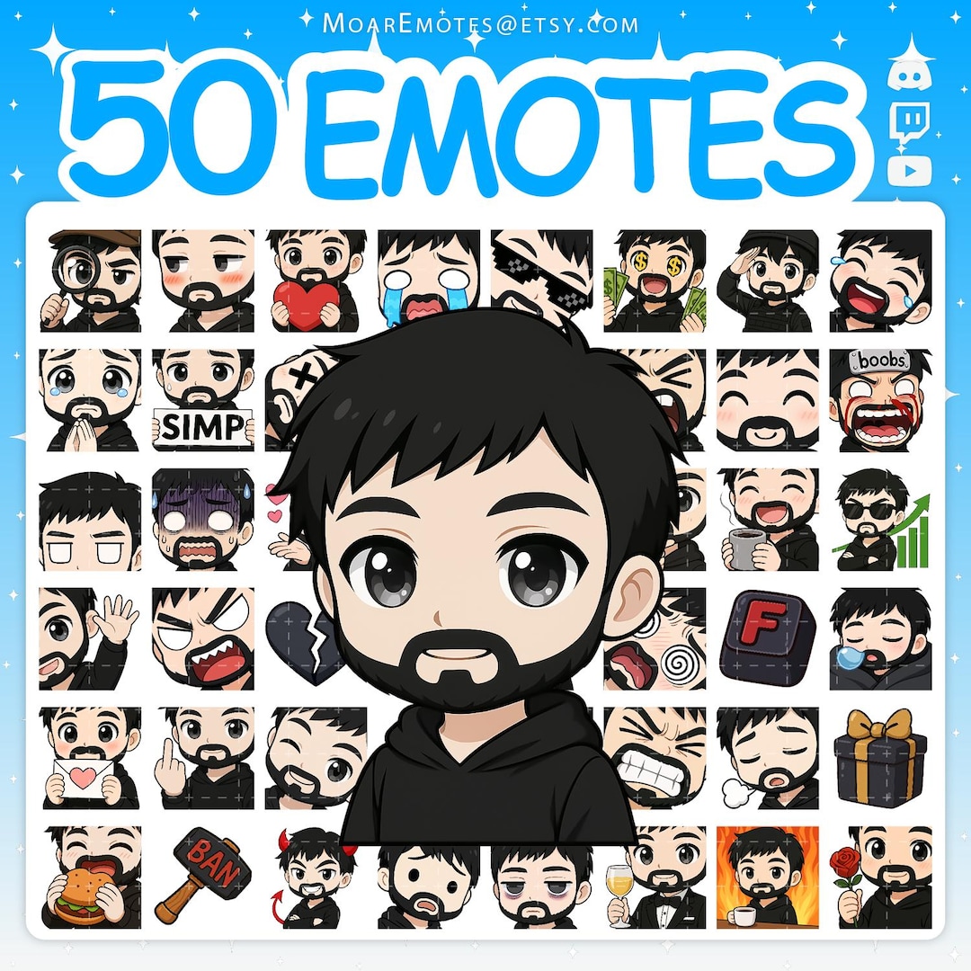 Twitch Emotes | Emote Pack With 50 Beard Emotes for Twitch Stream ...