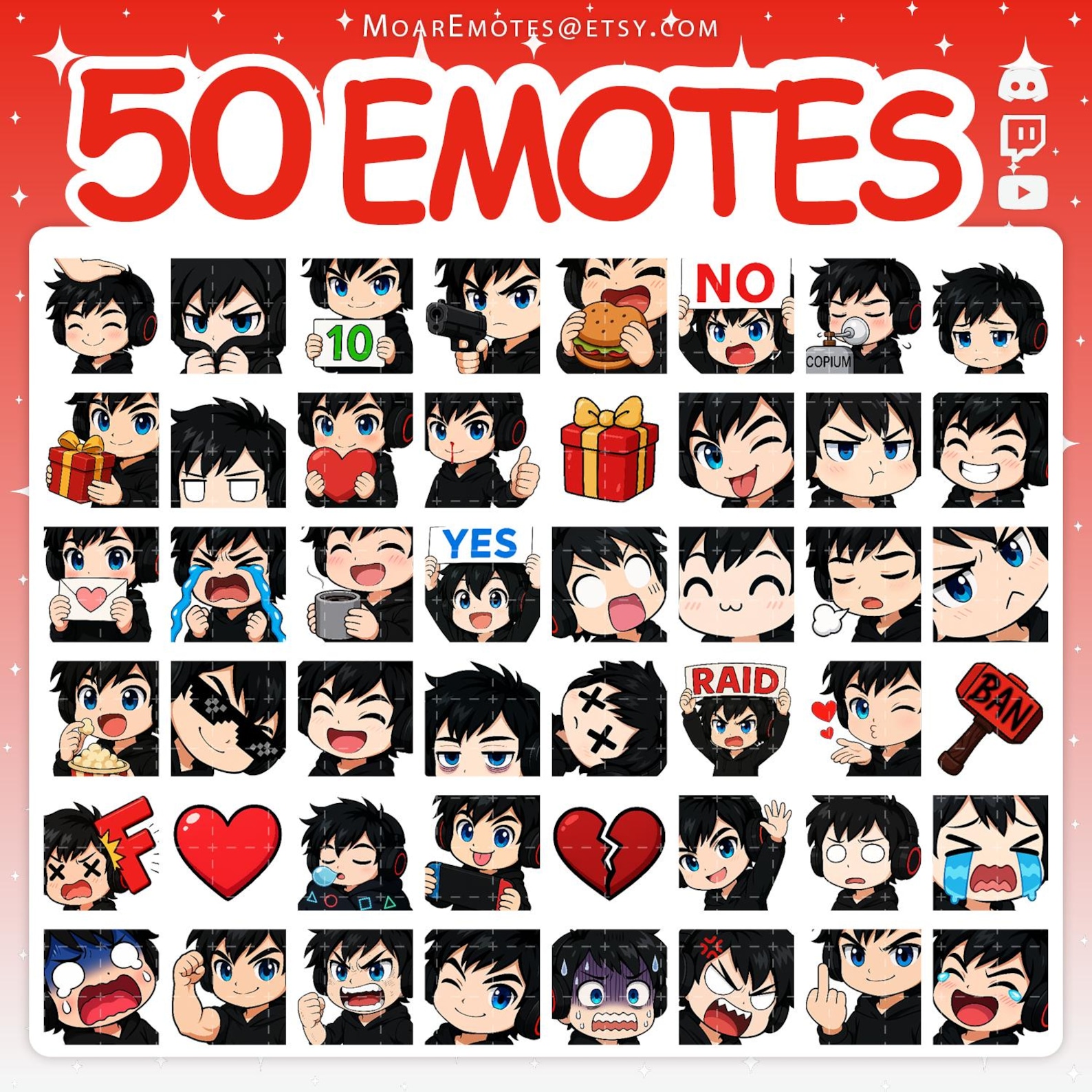 Twitch Emotes | Emote Pack With 50 Gamer Emotes for Twitch Stream ...