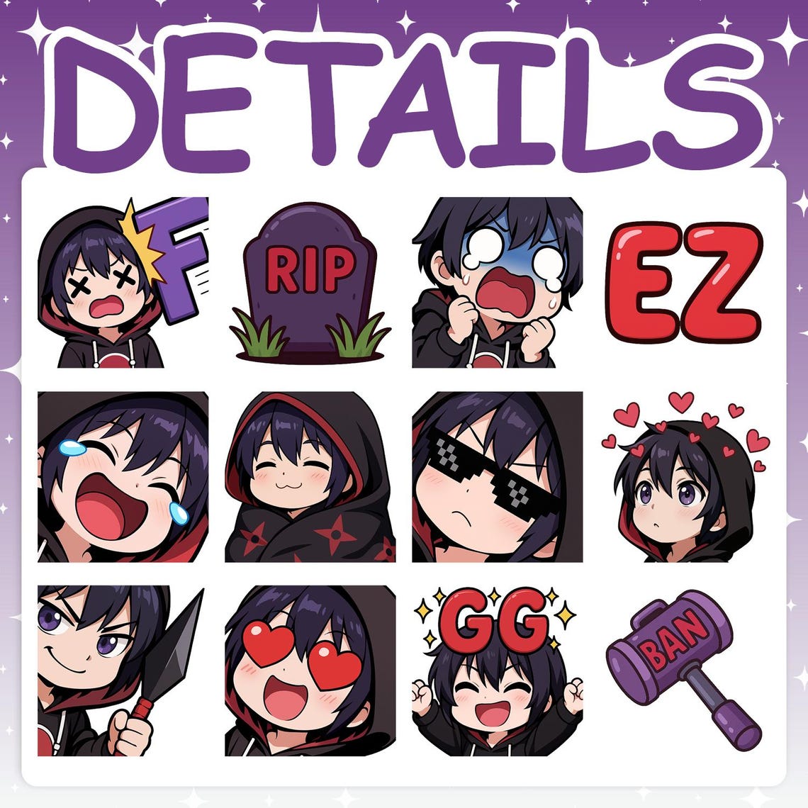 Anime Boy Emote Pack for Twitch & Discord | 50 Cute Chibi Gamer Emotes ...