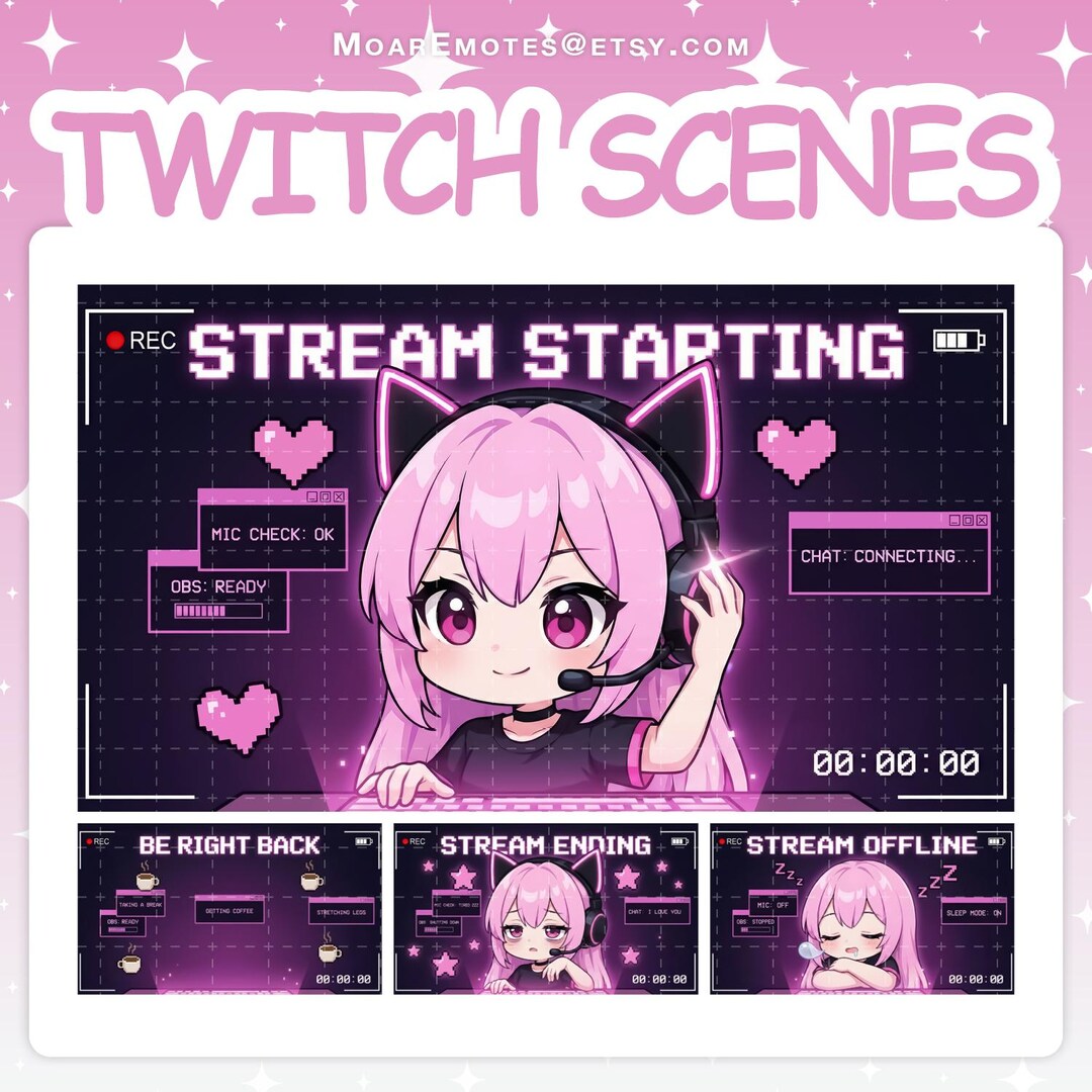 Twitch Overlay | Gamer Girl Twitch Scenes Set With Stream Starting Soon ...