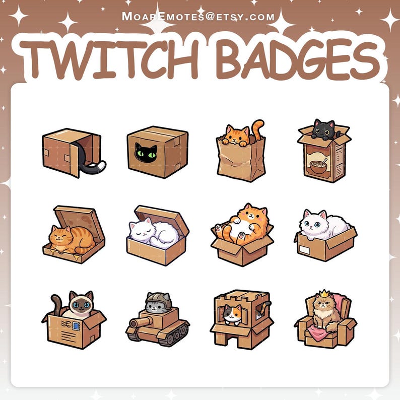 Twitch Badges | 12 Cardboard Cats Sub Badges Set With 2 Tier Flairs for ...
