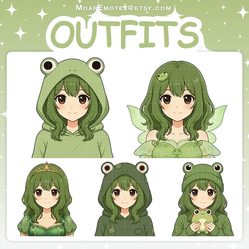 Pngtuber | Frog Girl 2D Vtuber Model With 5 Expressions and 5 Outfits ...