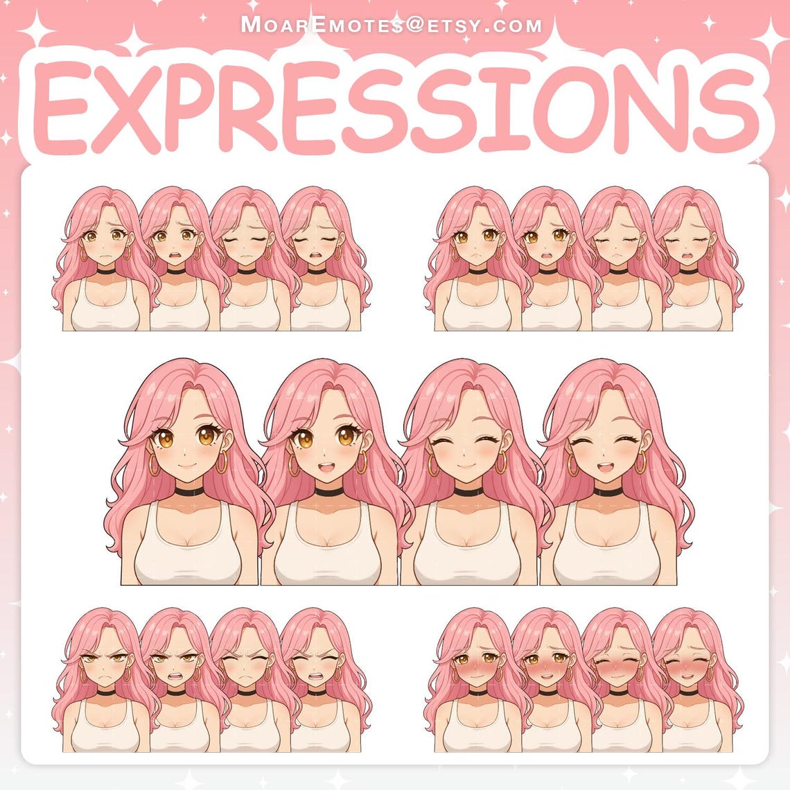 Pngtuber | Female 2D Vtuber Model With 5 Expressions and 5 Outfits for ...