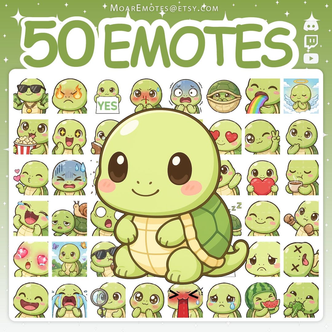 Twitch Emotes | Emote Pack With 50 Turtle Emotes for Twitch Stream ...