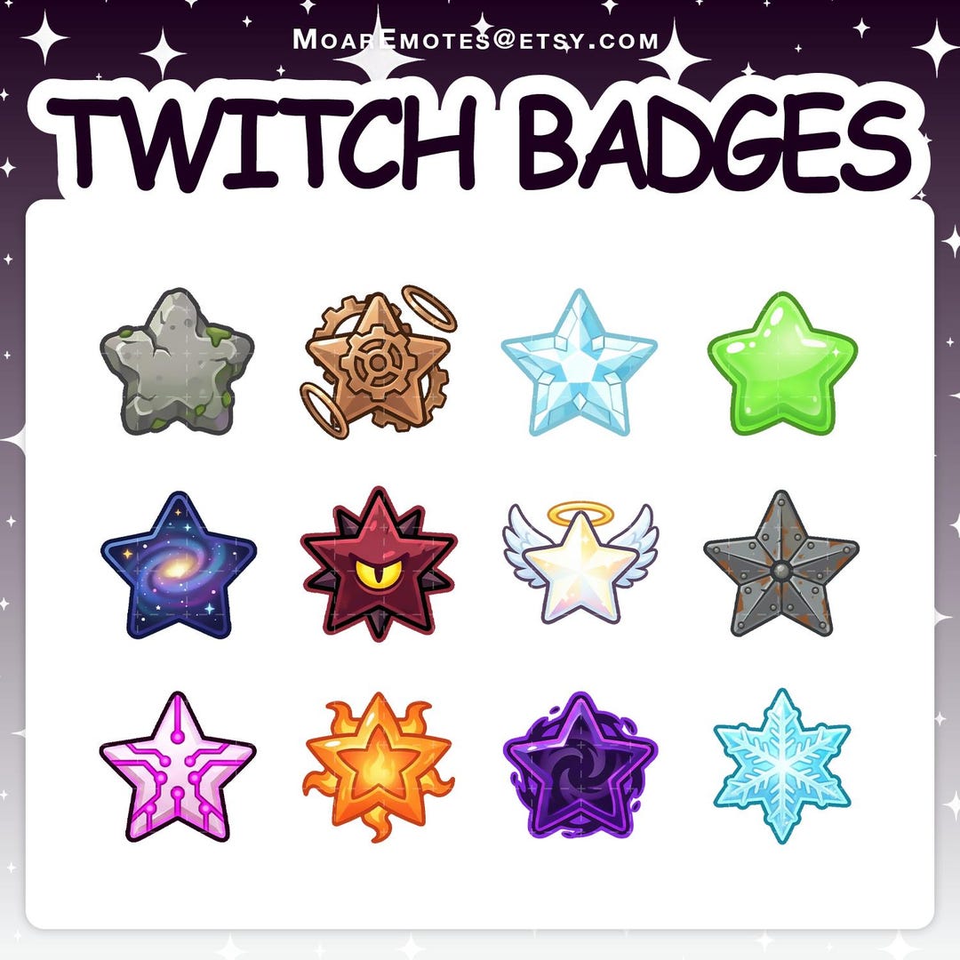 Twitch Badges | 12 Stars Sub Badges Set With 2 Tier Flairs for Stream ...