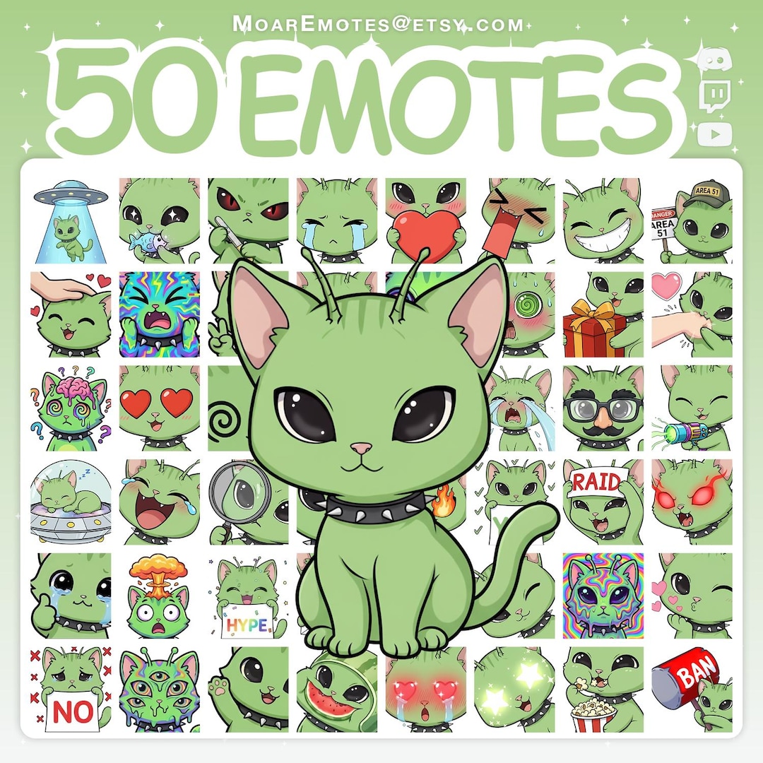 Twitch Emotes | Emote Pack With 50 Alien Cat Emotes for Twitch Stream ...