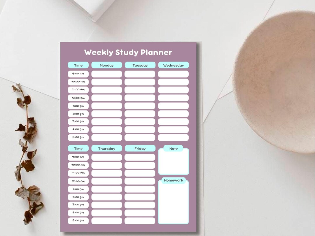 Weekly Study Planner | Printable & Digital Time Block Schedule | Student Study Organizer ...