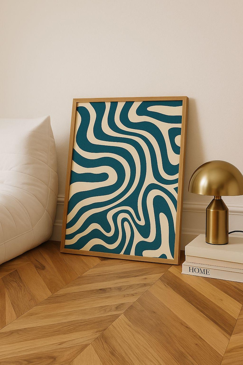 Teal Wavy Abstract Print | Modern Line Art Poster | Minimal Wall Art ...