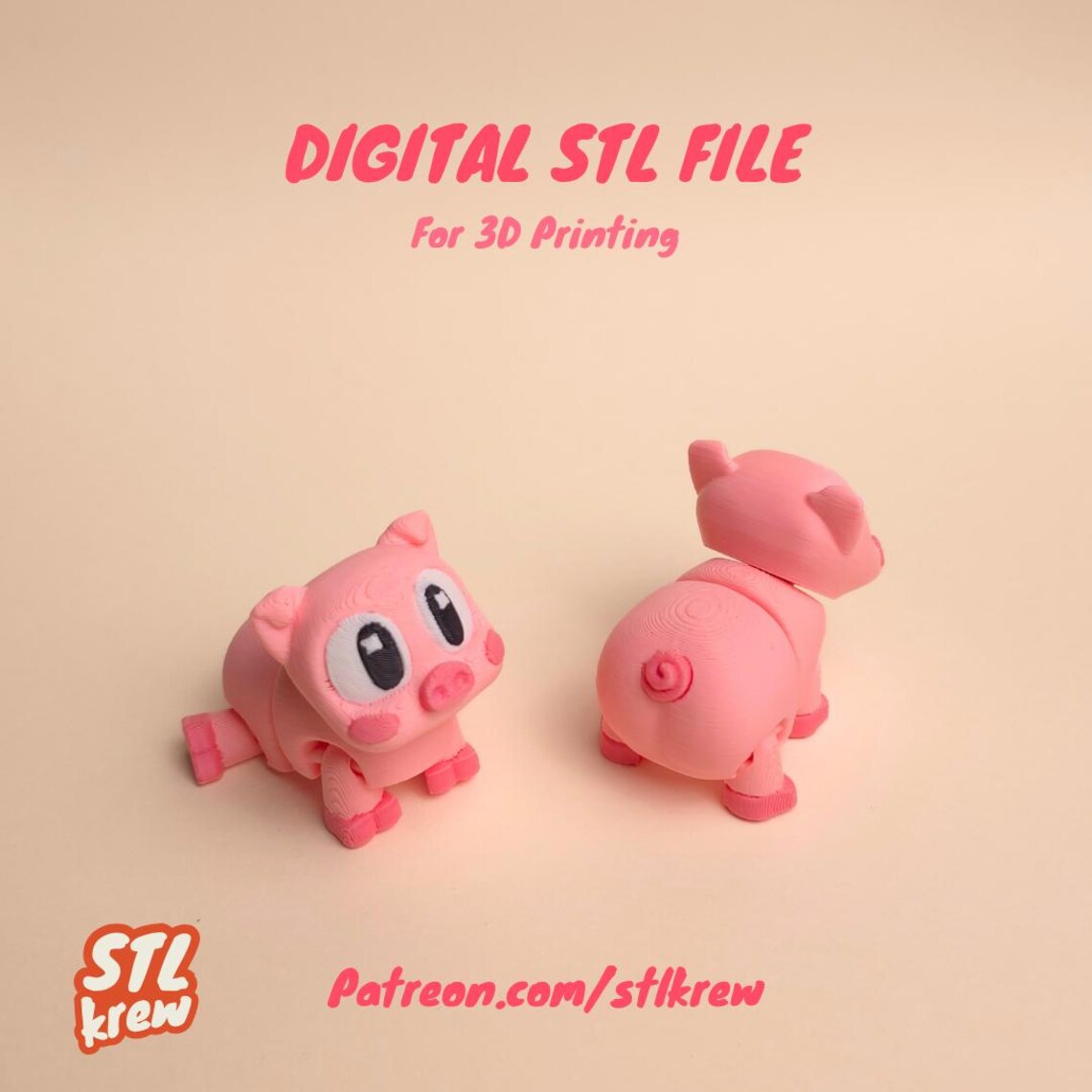 Cute Pig Articulated STL and 3MF File for 3d Printing- Oinky No Support ...