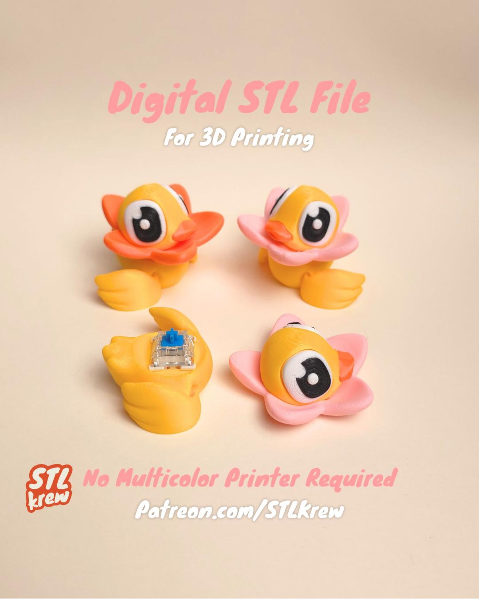 Cute Fidget Clicker Duck 3MF/STL File for 3d Printing- Clacky No ...