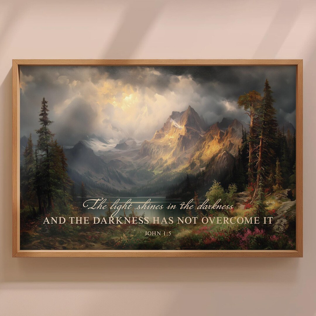 John 1:5 Light in Darkness Print, Christian Wall Art, Scripture Poster ...
