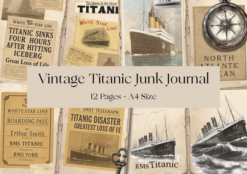Titanic Junk Journal Kit: Vintage Ephemera, Collage Pages (digital ...