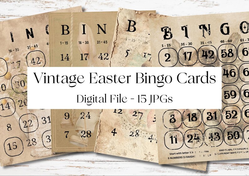 Vintage Easter Bunny Bingo Cards | Printable Collage Sheet (digital ...