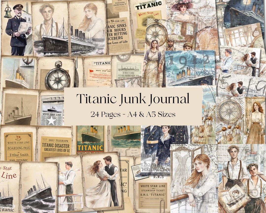 Titanic Junk Journal Printable Kit – 24 Vintage-inspired Pages (12 A5 ...