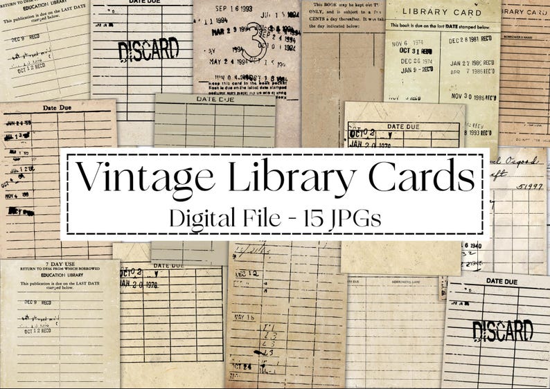 Vintage Library Card Printable | Retro Checkout Cards for Journals ...