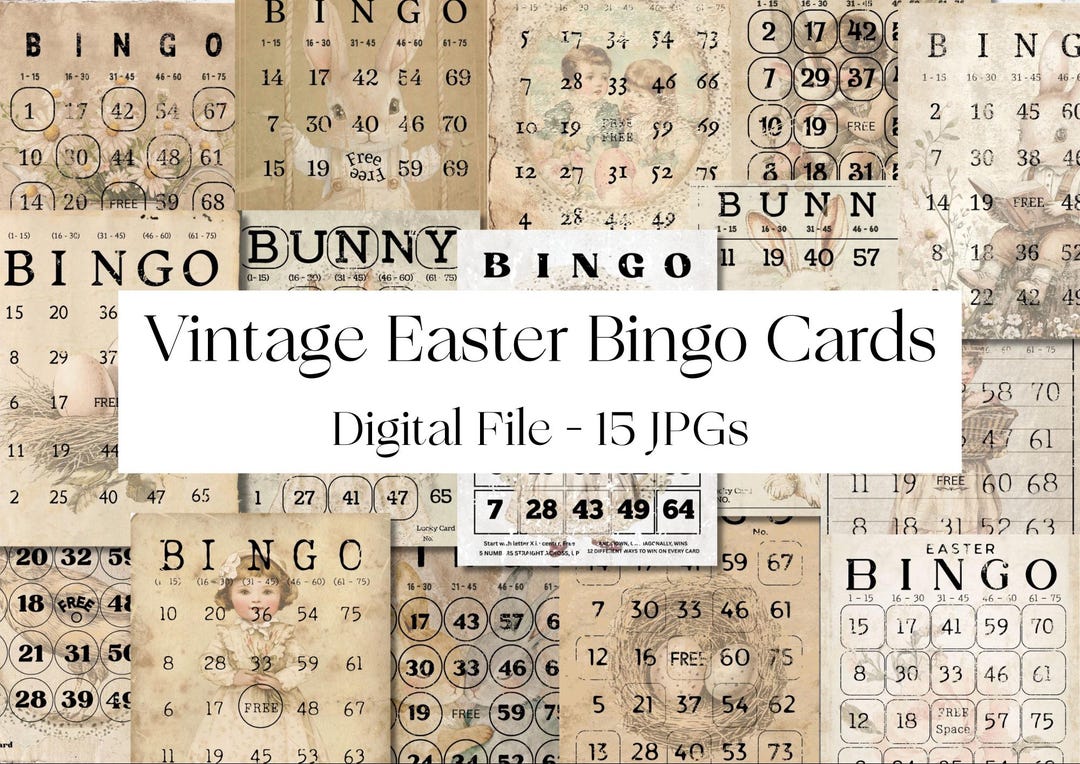 Vintage Easter Bunny Bingo Cards | Printable Collage Sheet (digital ...