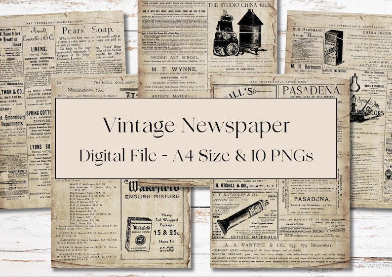 Vintage Newspaper Ephemera | Printable Antique Newspaper Pages | Junk ...