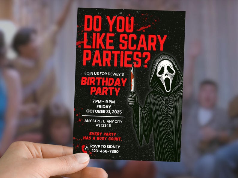 Editable Scream Birthday Invitation, Halloween Birthday Invitation ...