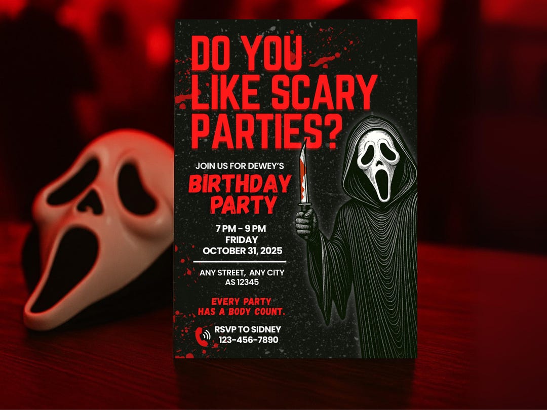 Editable Scream Birthday Invitation, Halloween Birthday Invitation ...